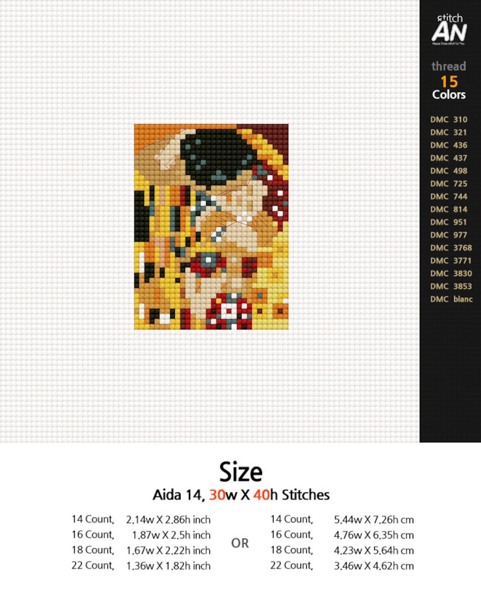 Klimt 'the Kiss' Cross Stitch Pattern Pdf Modern - Etsy