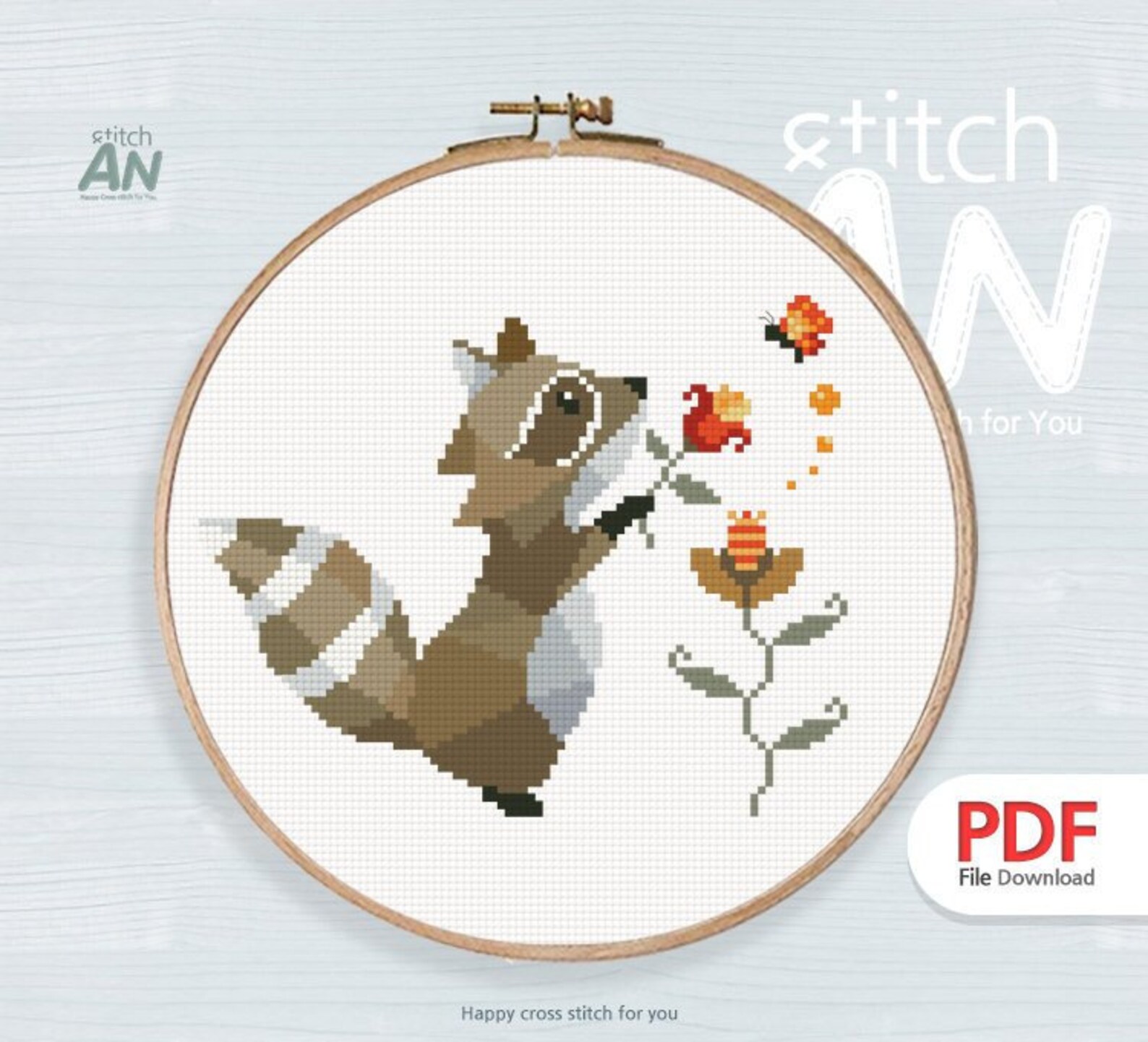 RACCOON Cross Stitch Pattern Pdfcross Stitch Chartcounted - Etsy Canada