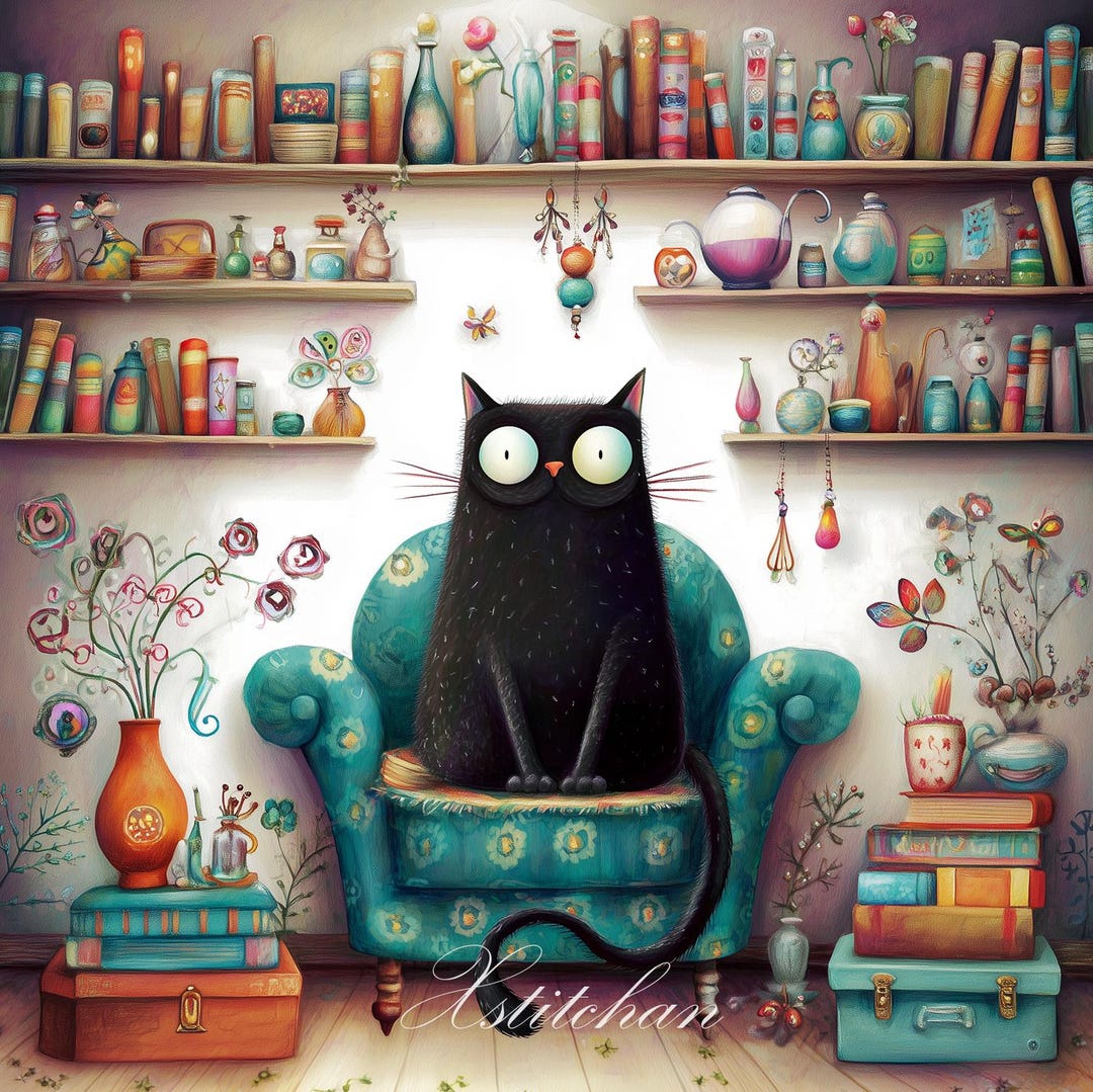 PCP0465 Cat in the Attic Full Coverage Cross Stitch Pattern PDF Cross ...