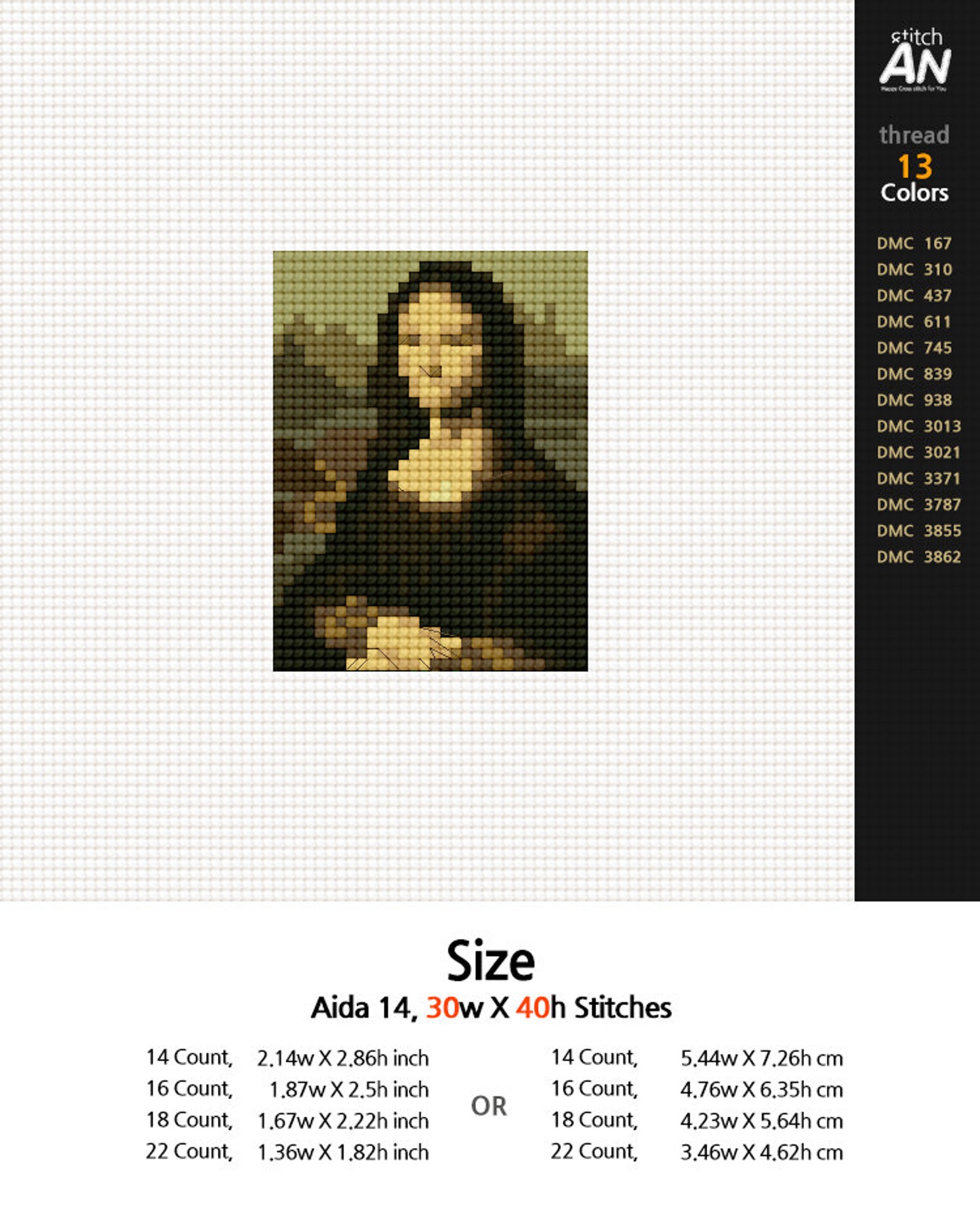 Da Vinci 'mona Lisa' Cross Stitch Pattern Pdf Modern | Etsy