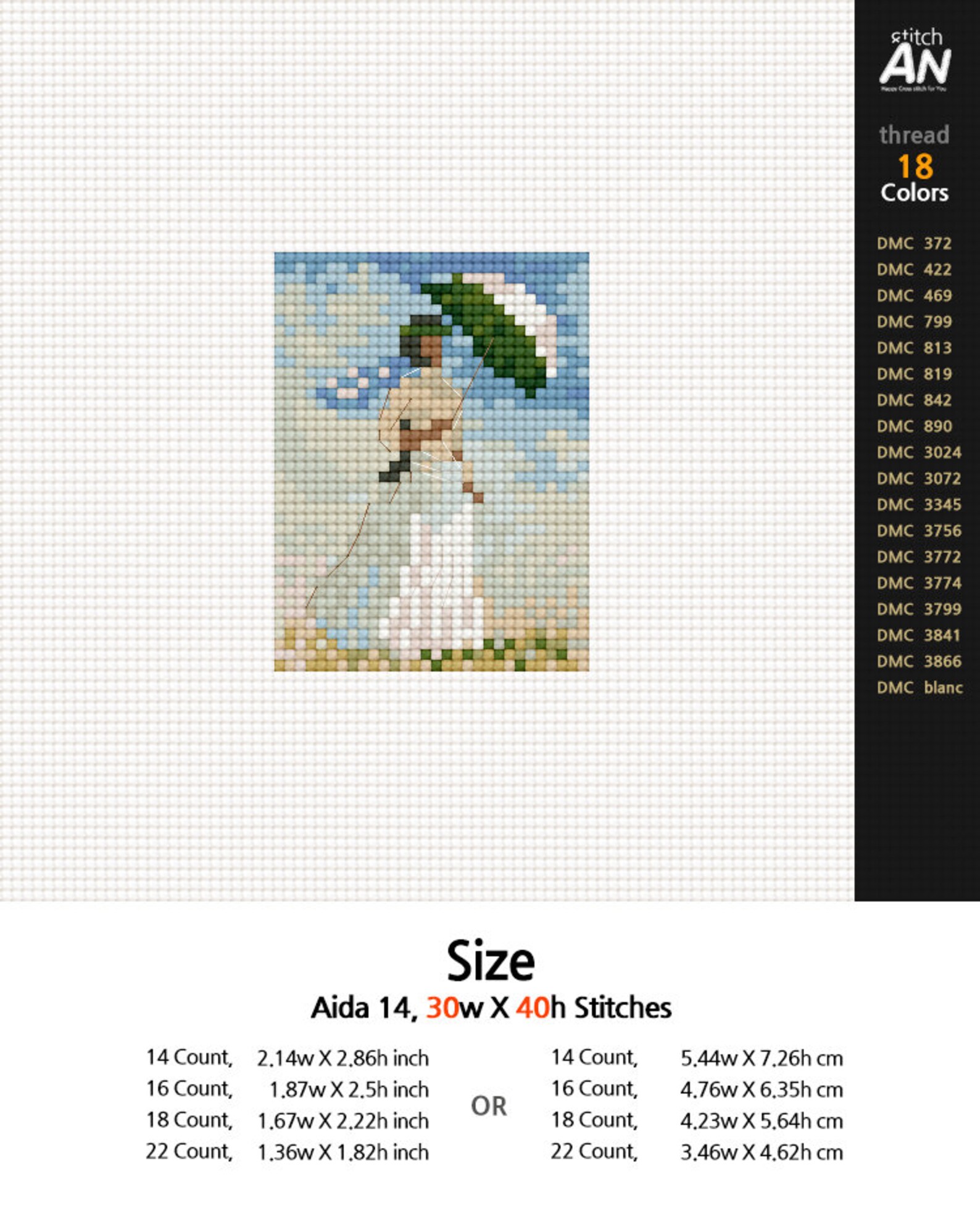 Monet 'woman With a Parasol' Cross Stitch Pattern Pdf - Etsy