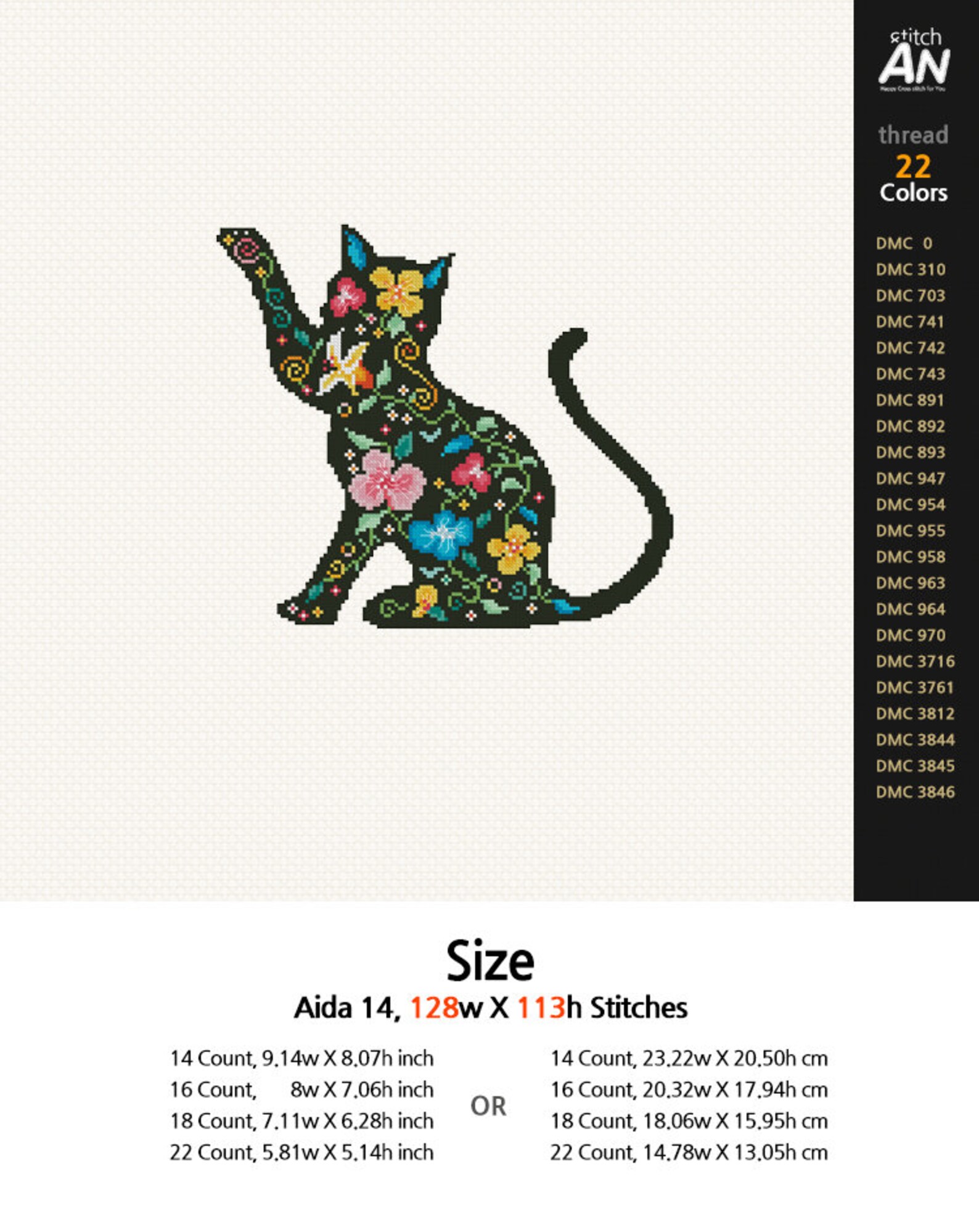 CAT cross stitch pattern PDFCross Stitch chartCounted Cross | Etsy