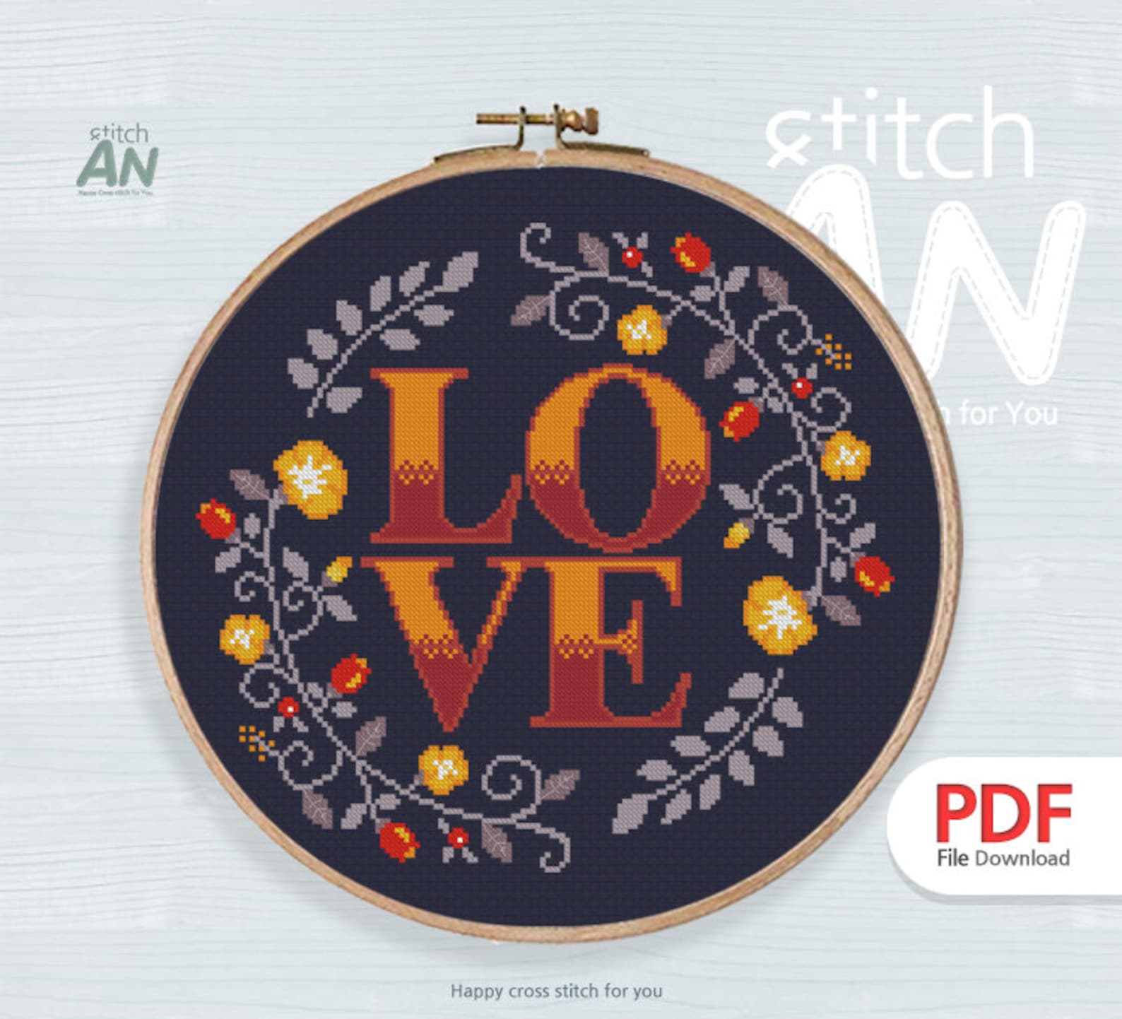 LOVE cross stitch pattern PDFCross Stitch chartCounted Cross | Etsy