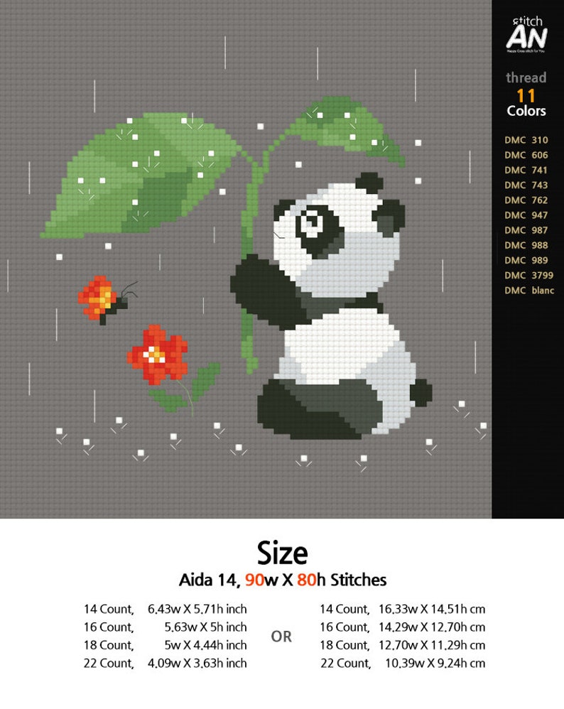 ANP129_polygon PANDA_cross stitch pattern PDF | Etsy