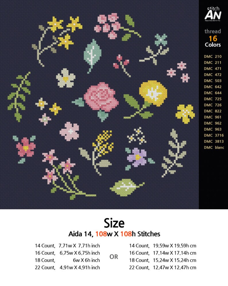 FLOWER Cross Stitch Pattern Pdfcross Stitch Chartcounted - Etsy