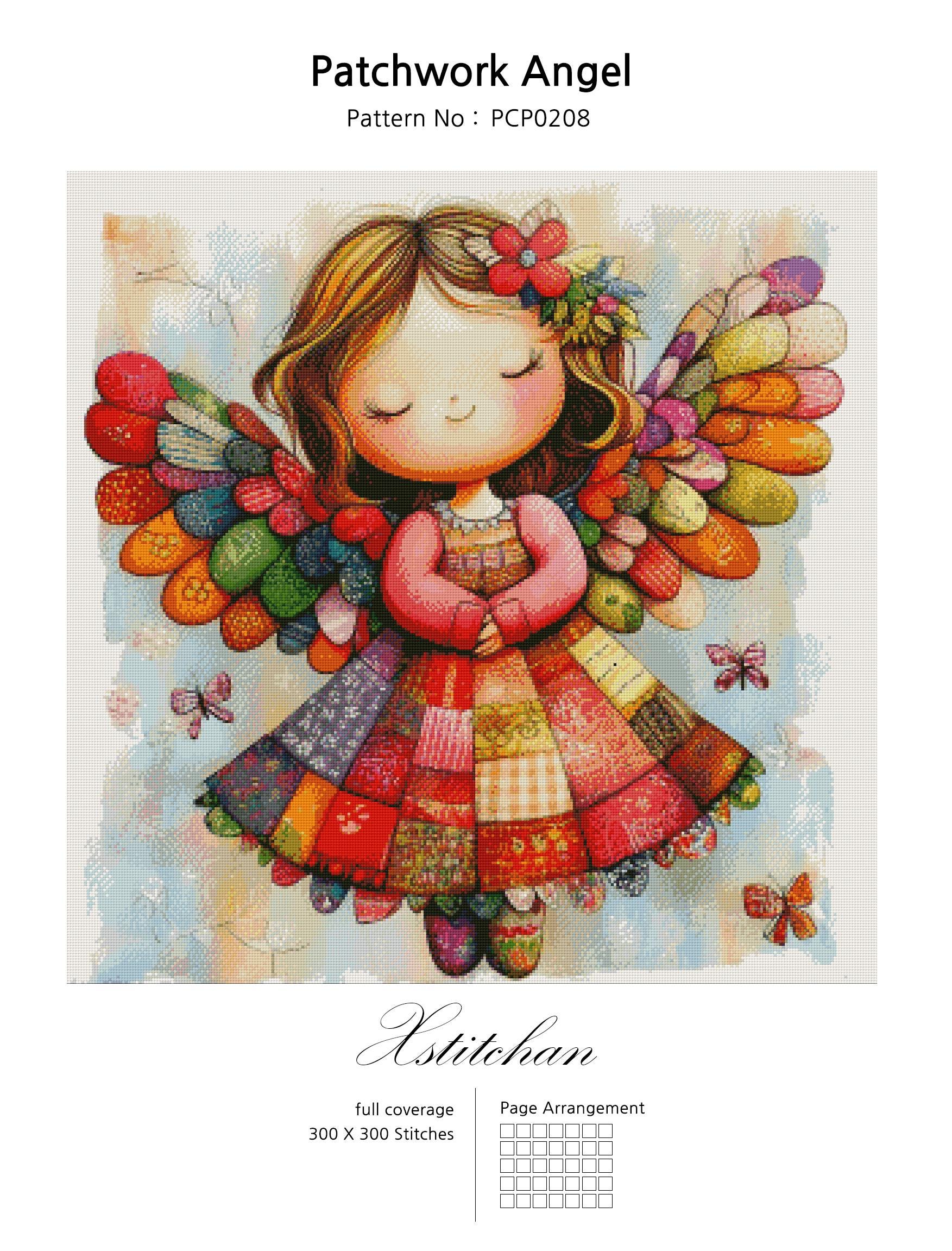 PCP0208 Patchwork Angel PDF Cross Stitch Pattern Full Coverage Instant ...