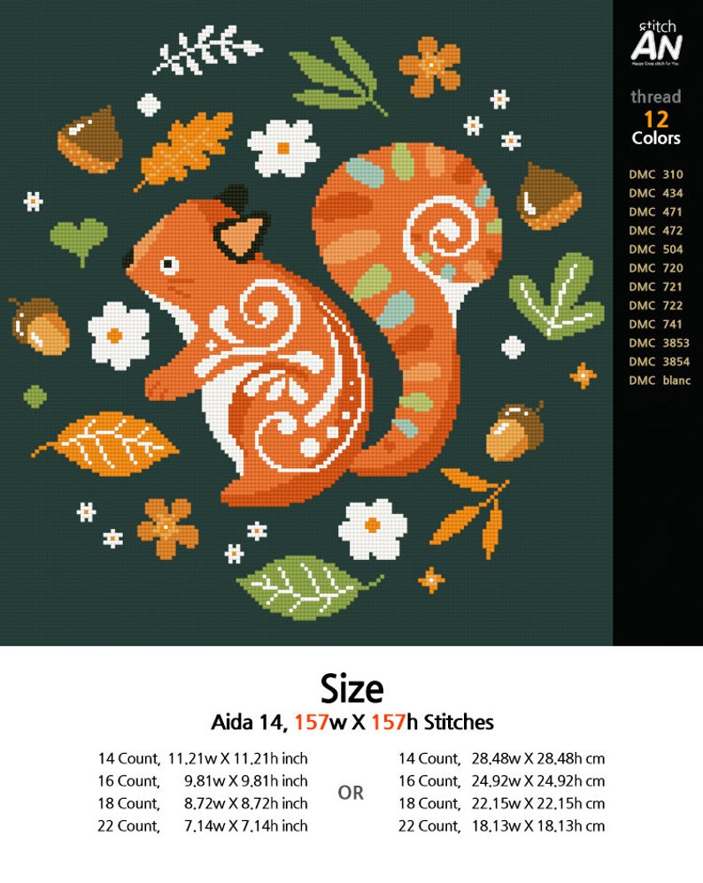 Squirrel Cross Stitch Pattern Pdfcross Stitch Chartcounted - Etsy