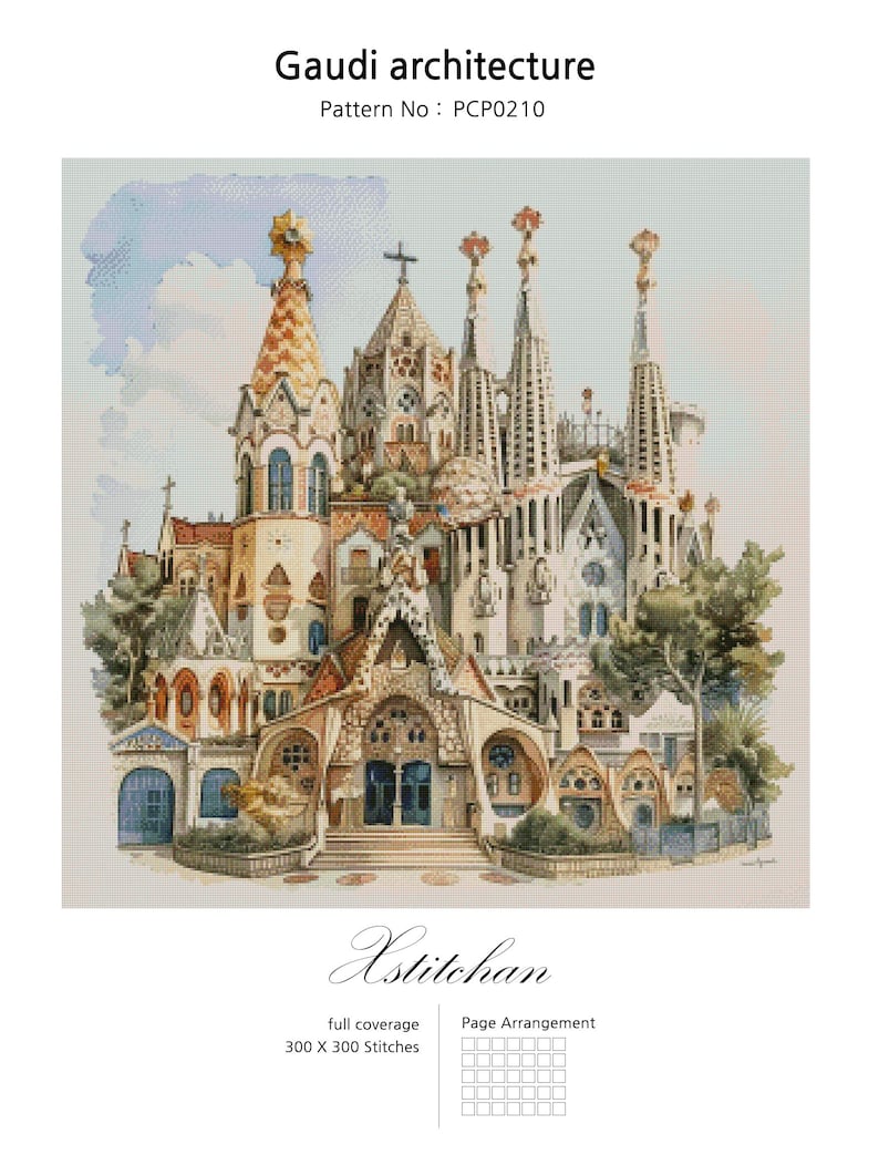 PCP0218 Gaudi Architecture PDF Full Coverage Cross Stitch Pattern ...