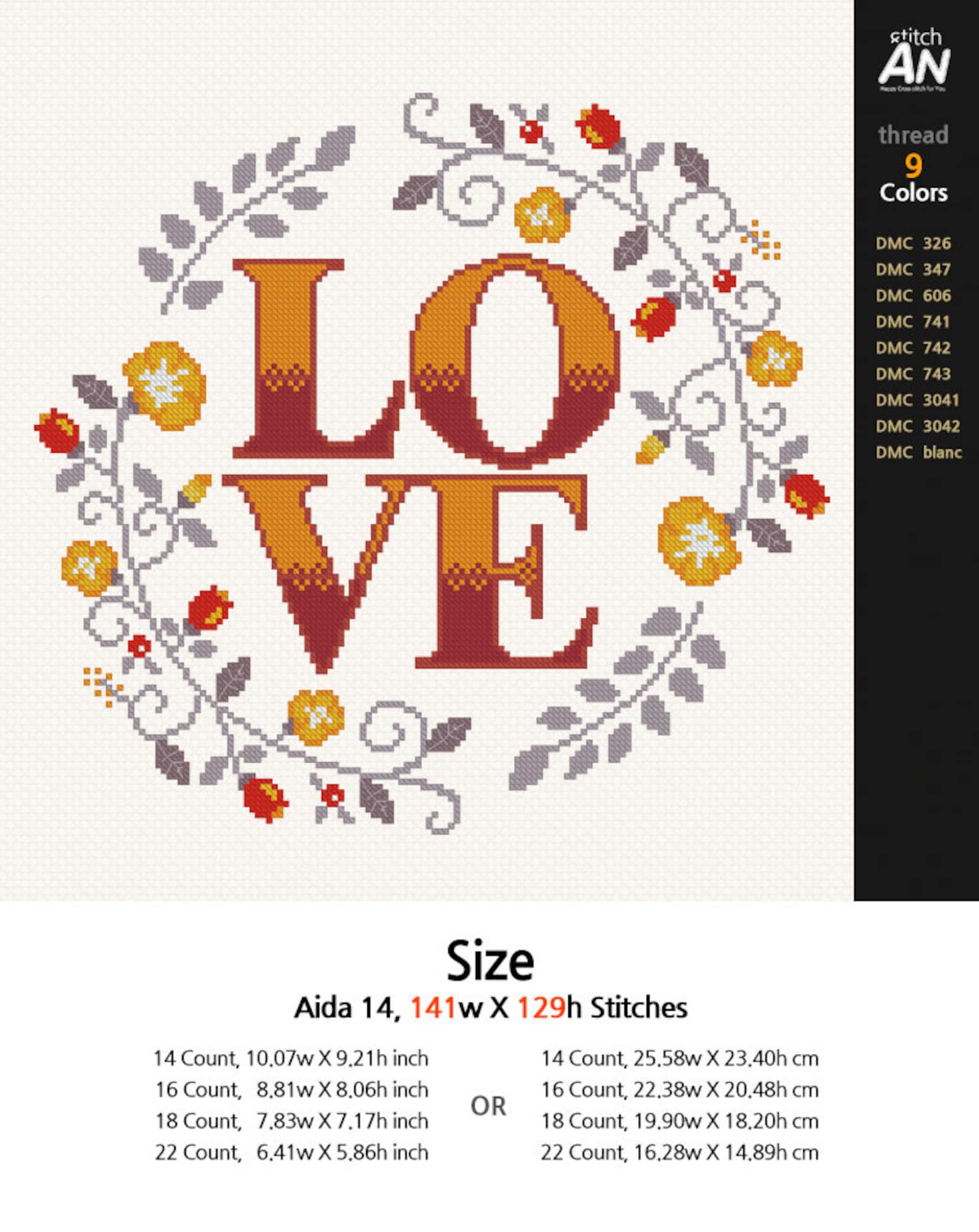 LOVE cross stitch pattern PDFCross Stitch chartCounted Cross | Etsy