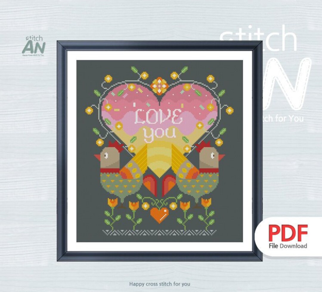 Love Heart Cross Stitch Pattern Pdf,cross Stitch Chart,counted Cross ...