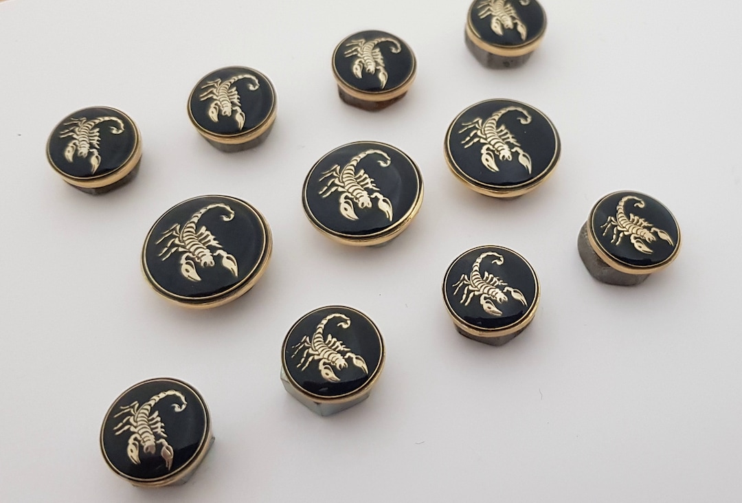 Metal Blazer Scorpio Sign Shank Buttons Set. in Gold and Nickel on Deep ...