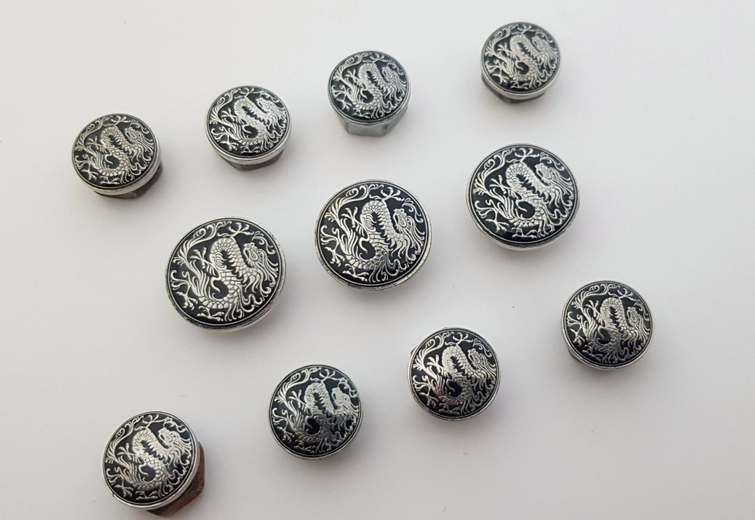 Metal Blazer Dragon Shank Buttons Set. in Gold ,nickel on Deep-blue and ...