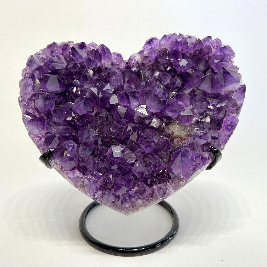 Elegant Heart-shaped Amethyst Sculpture on Stand - Etsy