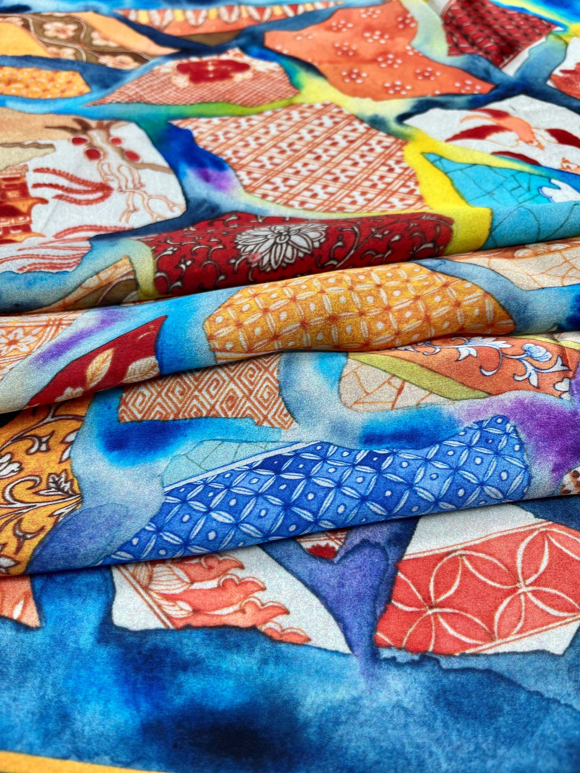 Mulberry Silk Scarf, Hand-painted Pattern by Wenzi, Size 90x90cm ...