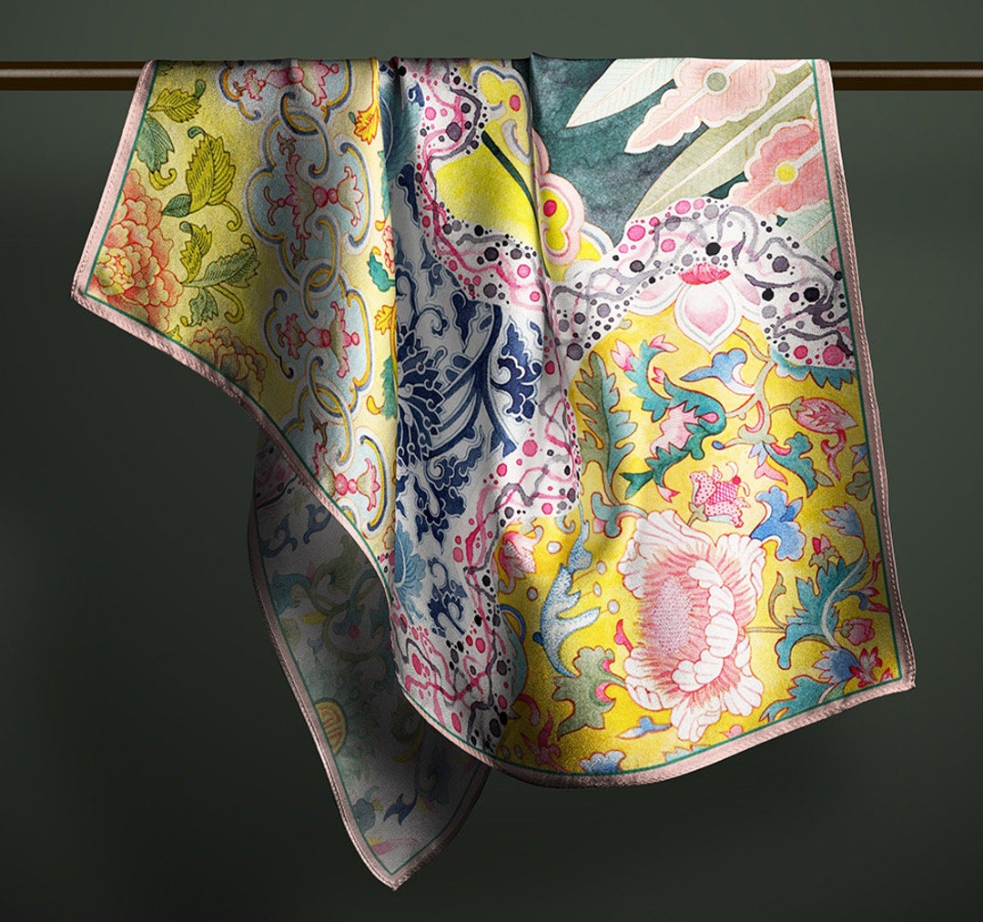 Mulberry Silk Scarf, Lightweight & Flowing, Hand-painted Pattern by ...