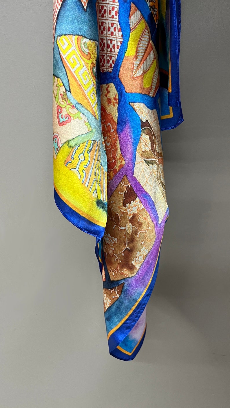 Mulberry Silk Scarf, Hand-painted Pattern by Wenzi, Size 90x90cm ...