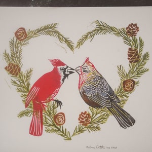 Love Birds Cardinal Block Print - Etsy