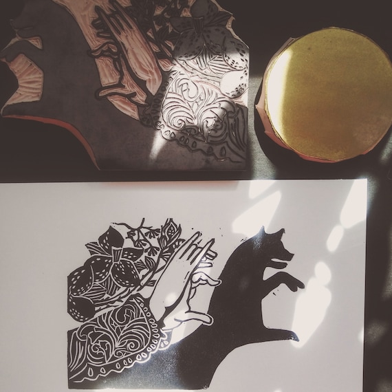 Fox hand shadow puppet victorian inspired block print | Etsy