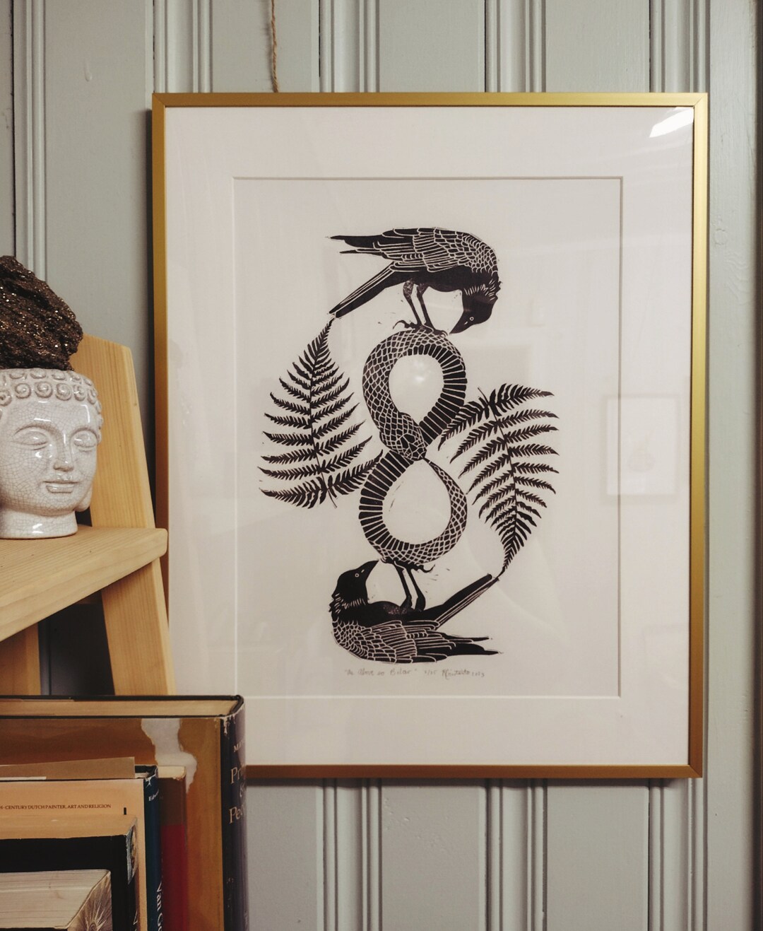 As Above so Below Original Lino-cut Print Snake Crow Fern Nature - Etsy