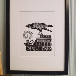 Quoth the Raven, Never More, Original Block Print Raven Bookstack ...