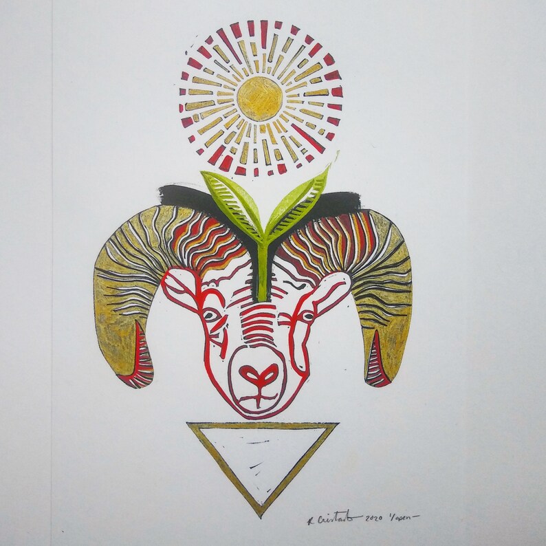 Aries Zodiac Linocut Print, Wall Art, Astrology Gift, Witchy Decor ...