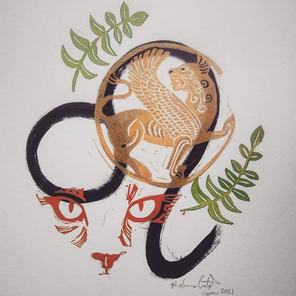 As Above so Below Original Linocut Snake Crow Fern Nature Print - Etsy