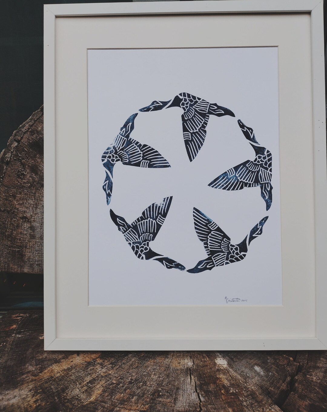 Original Block Printed infinity Flock Geese Birds Art - Etsy