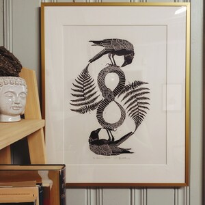 As Above so Below Original Linocut Snake Crow Fern Nature Print - Etsy