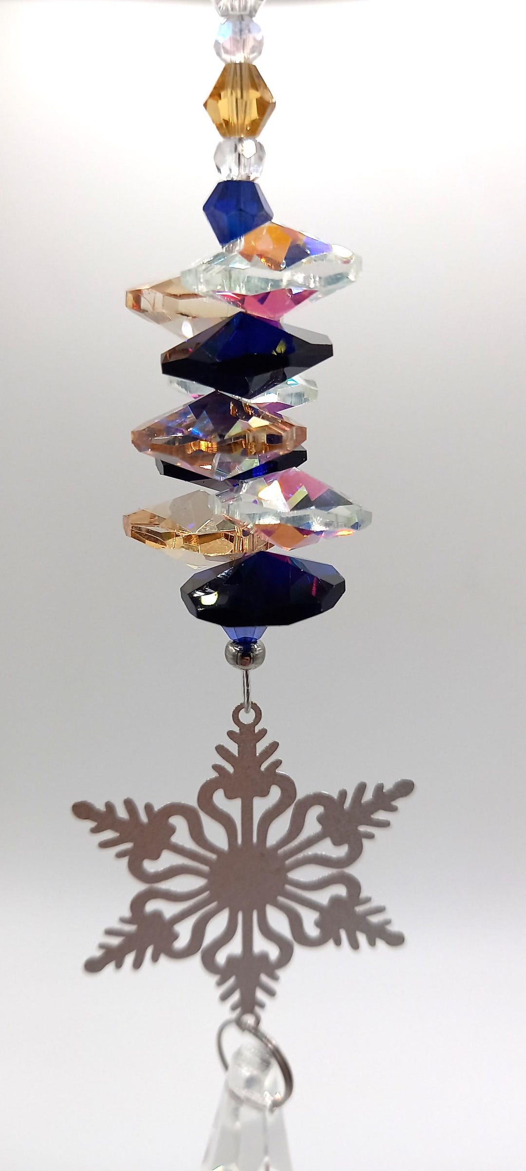 Blue Gold Glass Snowflake Window Gazer Sun Catcher Rainbow Maker ...