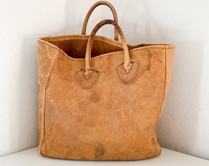 LL Bean Leather Boat Tote, 1960's LL Bean Tan Leather Two Handled Tote ...