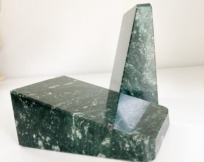 Green Marble Bookends, Vintage Stone Bookends, 1980s Home Decor ...