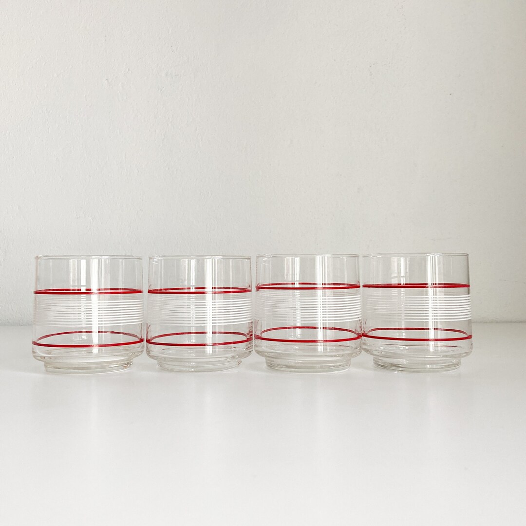 Striped Tumbler Glasses, White and Red Vintage 1970's Striped Glassware ...