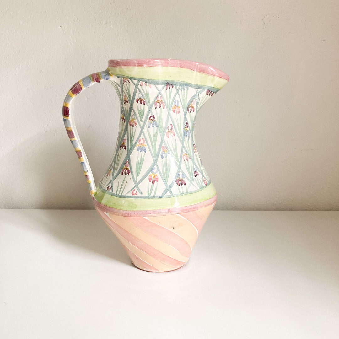 Mackenzie Childs bearded Iris Hand Painted Ceramic Pitcher, Vintage ...