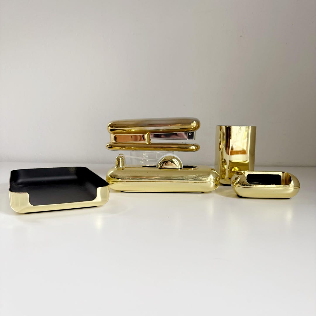 Eldon Collection of 5 Desk Accessories, 1980s Eldon Brass Desk ...