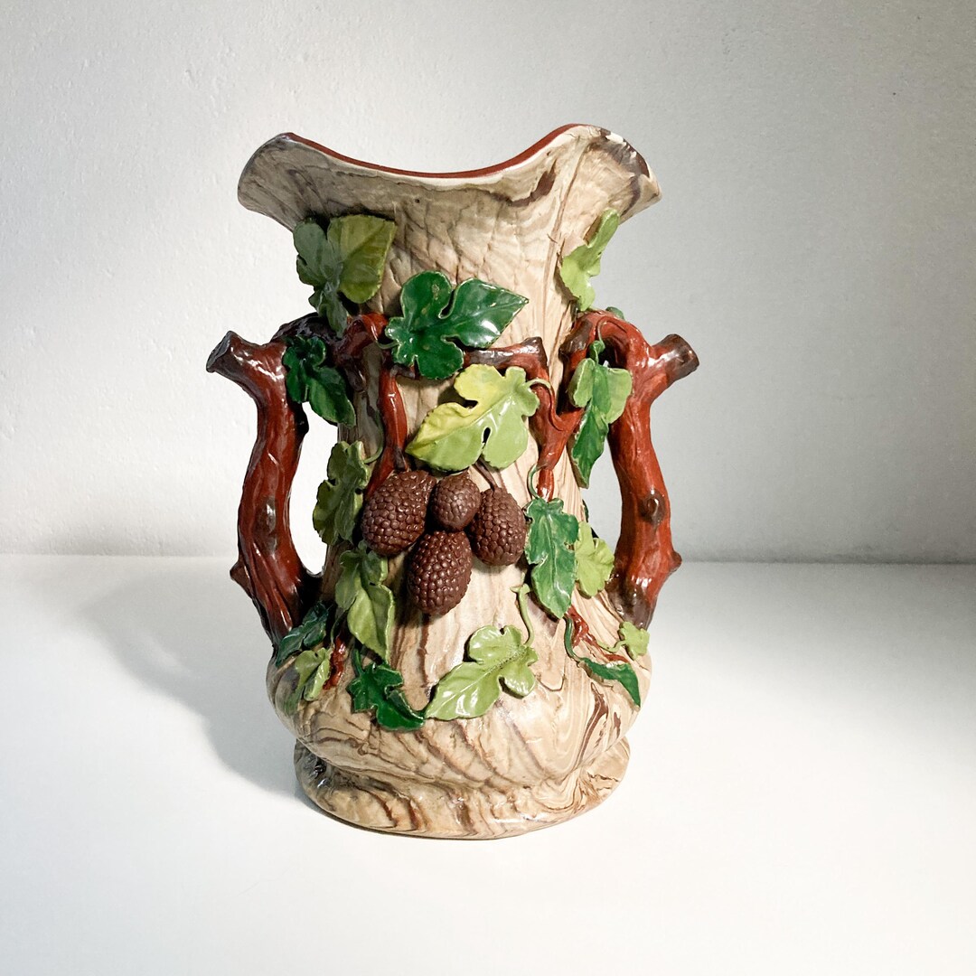 Antique Mettlach Villeroy & Boch Stoneware Vase: 1800's Acorn Tree ...