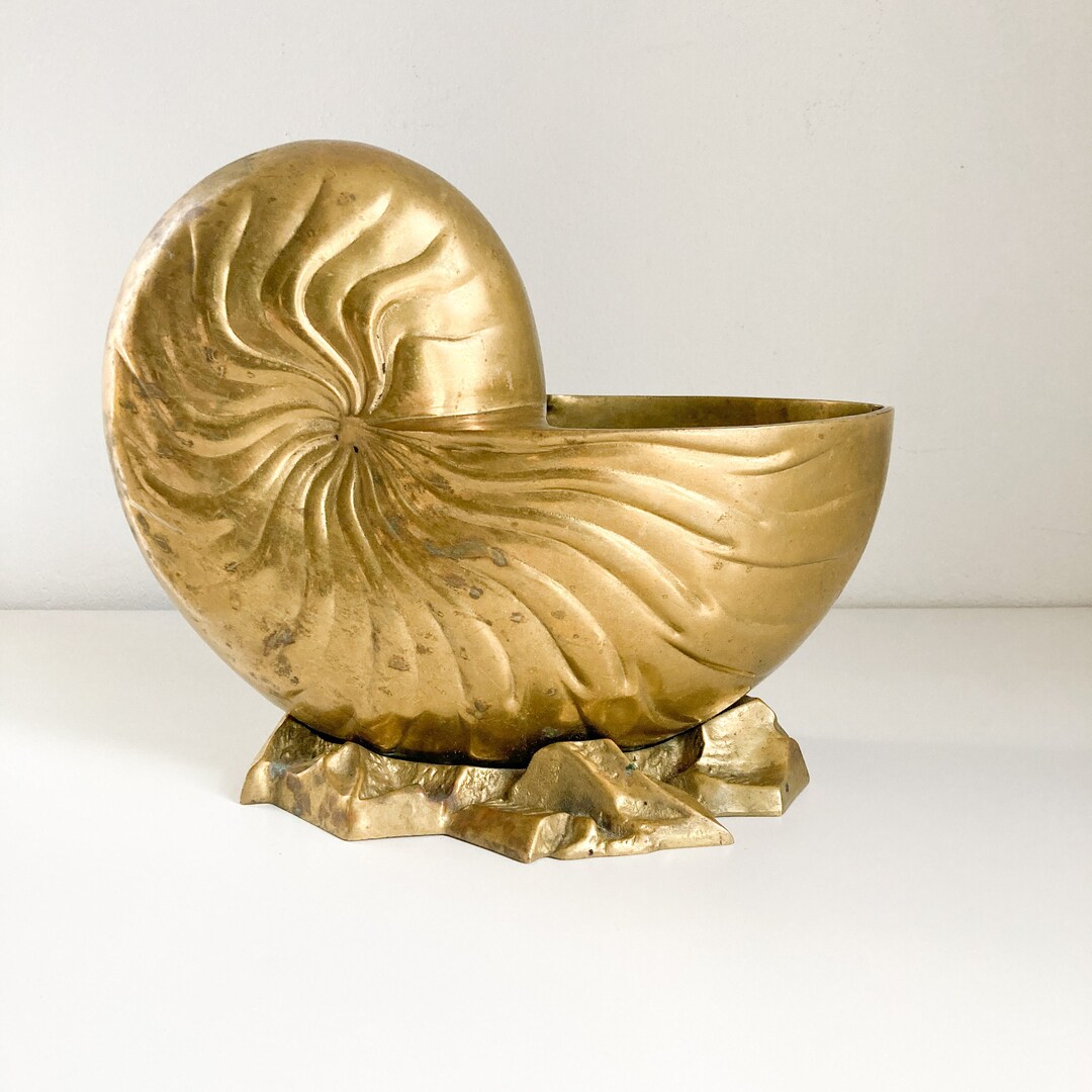 Brass Nautilus Shell Planter, Vintage Brass Nautilus Shell Cachepot ...