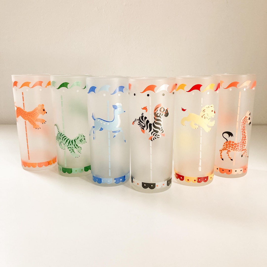 Carousel Animal Libbey Frosted Highball Glasses, Vintage Tom Collins ...