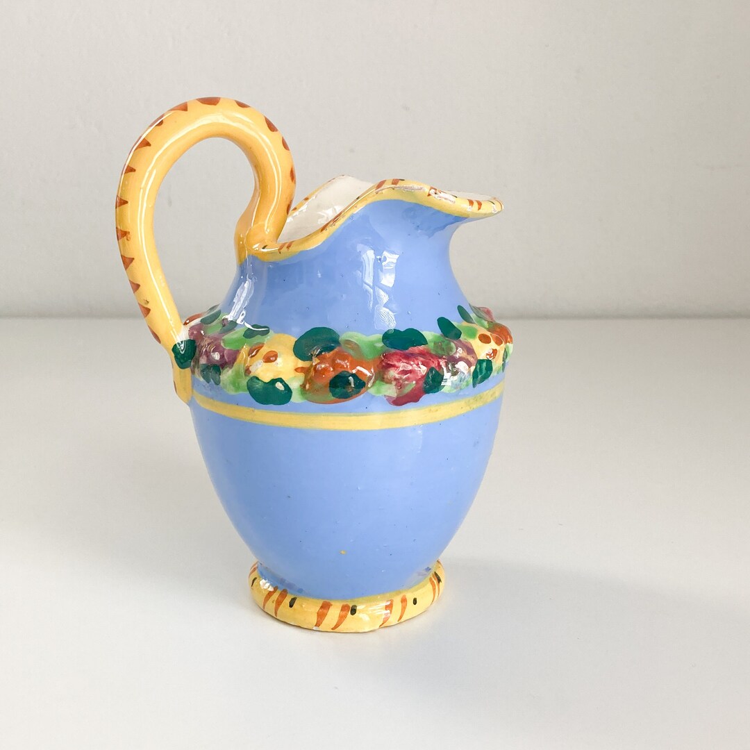 Della Robbia Ceramic Pitcher, 1950's Italian Majolica Ceramic Blue ...