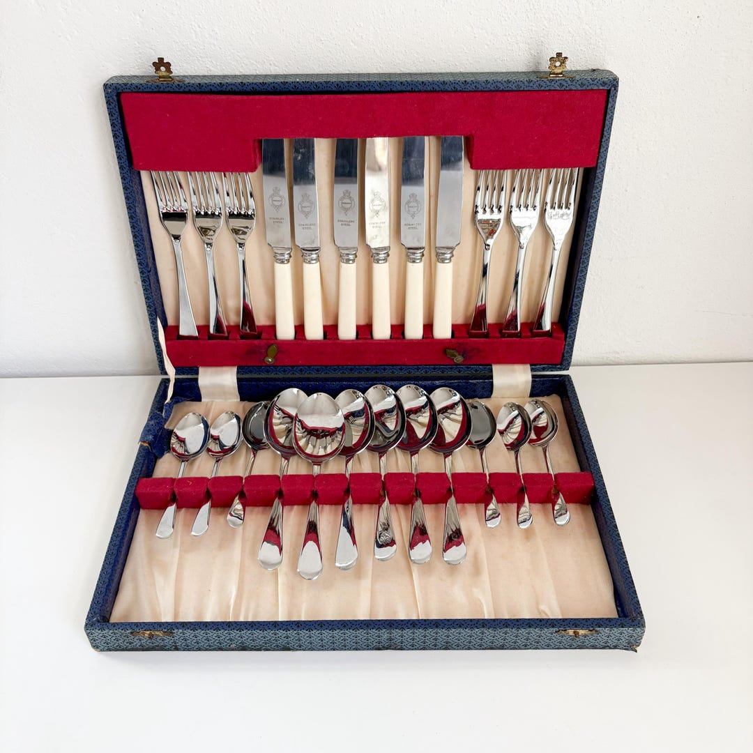 Vintage Sheffield Cutlery Set: 1930s Stainless Chromium & Bakelite ...