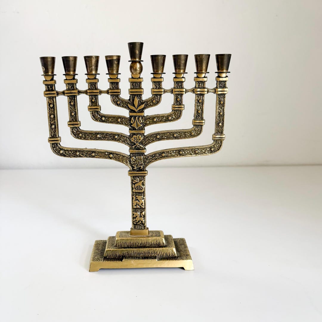 Vintage Holon Brass Menorah: 1980s Carved Judaica - Etsy