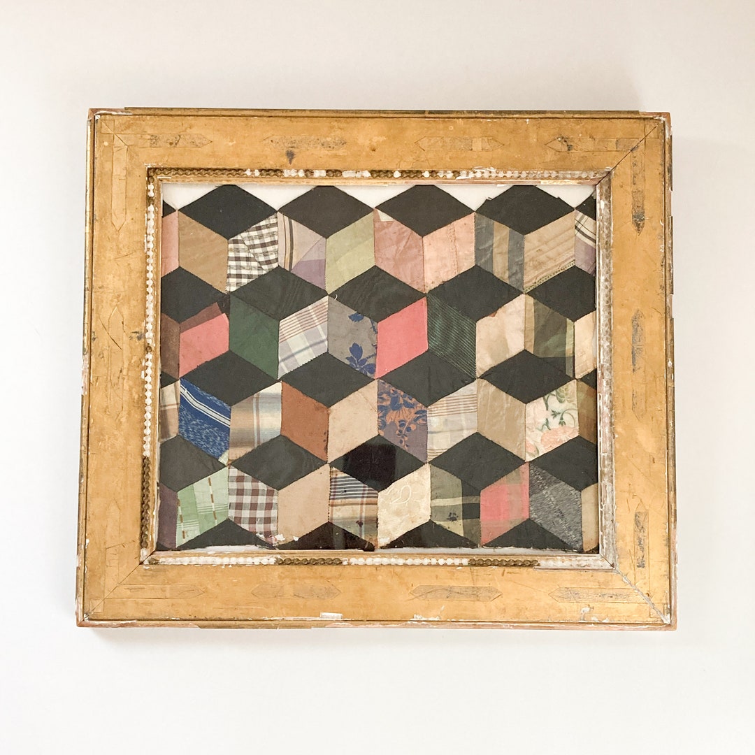 Antique Quilt Piece Fragment Framed, Antique Frame and Quilt Wall Decor ...