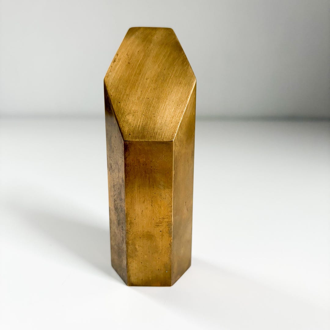 Brass Geometric Paperweight, 1980s Brass Hexagon Paperweight, Vintage ...