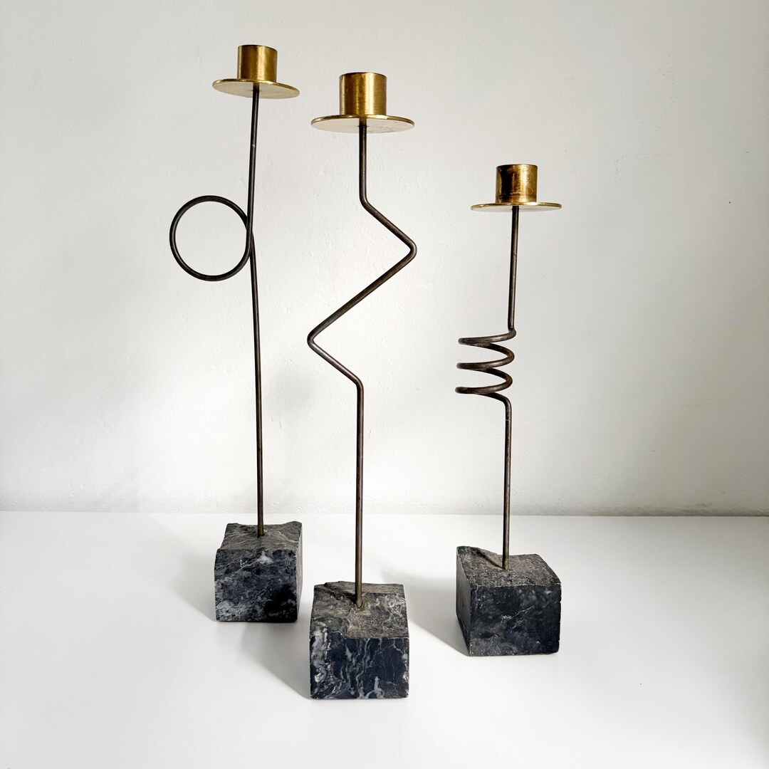 Vintage Ikea Kräsen Candlestick Trio: Stone & Wrought Iron by Ehlen ...