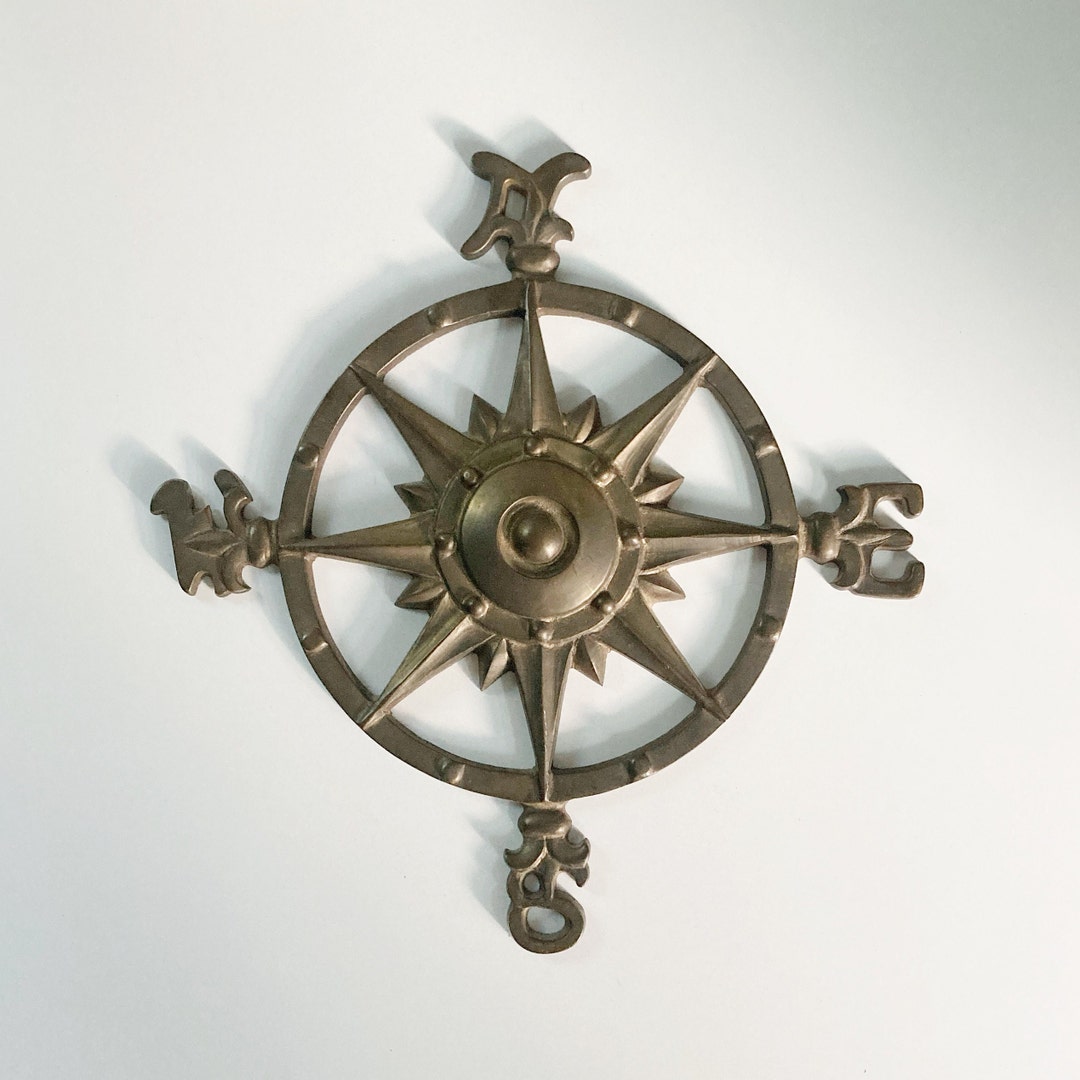 Brass Compass Rose Wall Decor, Vintage 1980's Brass Compass Hanging ...