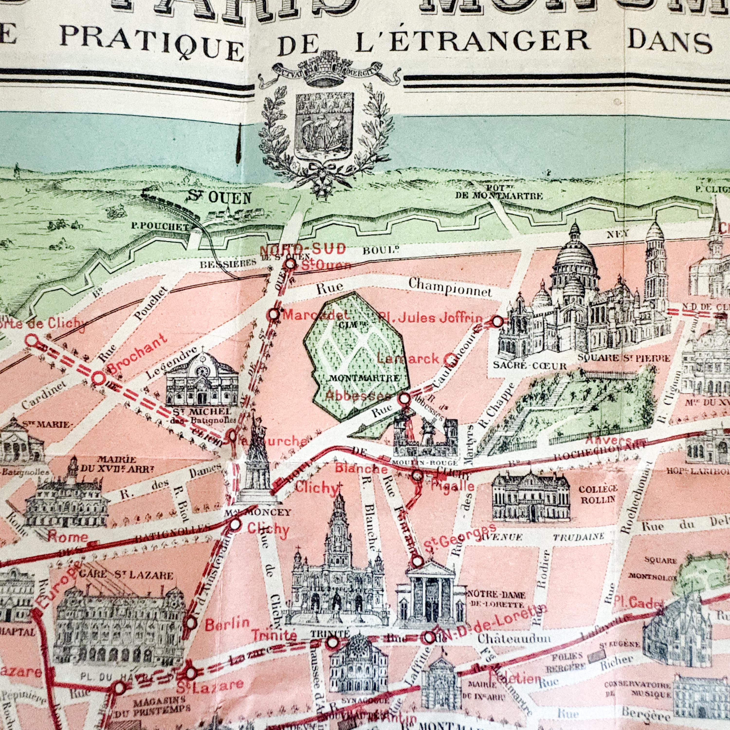 Nouveau Paris Monumental Double Sided Fold-out Map of Paris, Early 20th ...