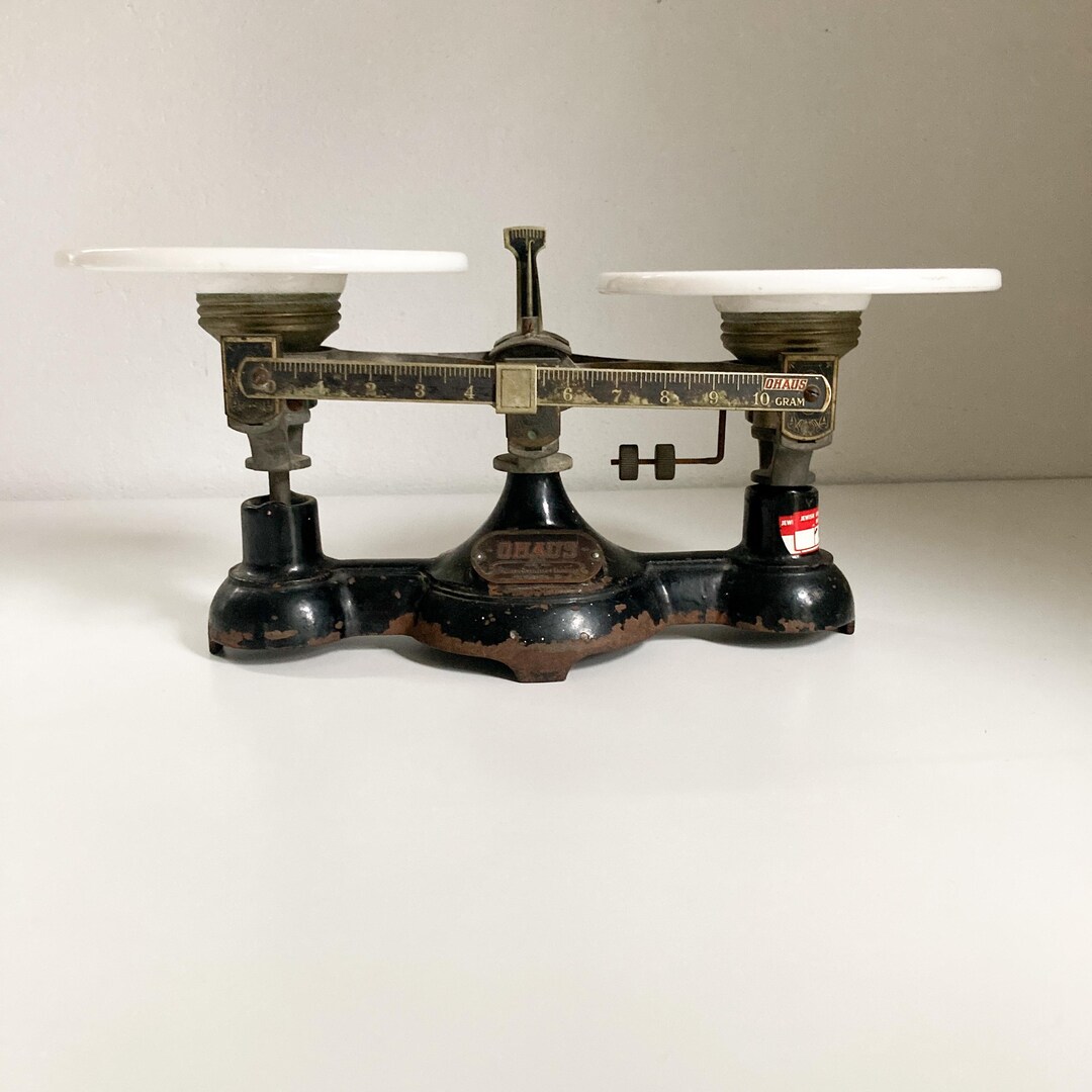 Ohaus Cast Iron Balance Scale, 1930's Ohaus Balance Scale W Milk Glass ...