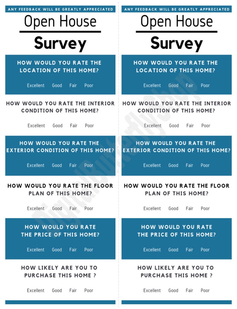 Real Estate * Open House Survey * Digital Download - Etsy