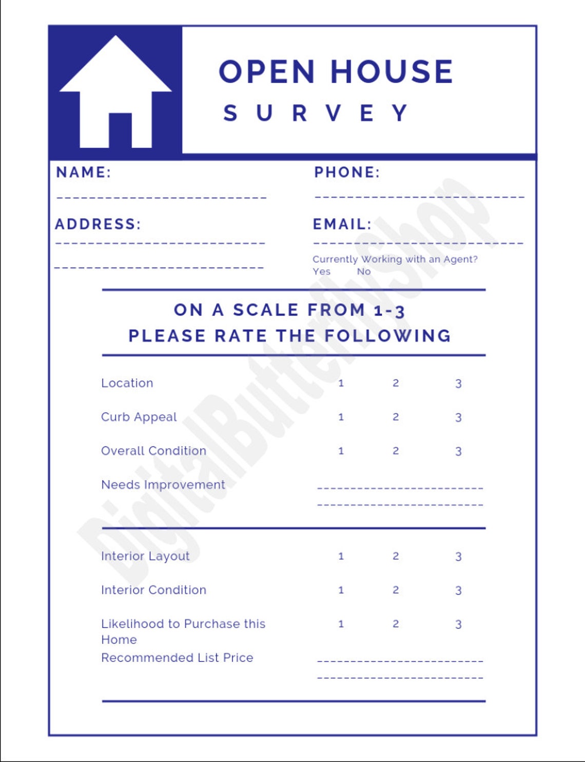 Realtor Open House Survey Digital Download Blue Black - Etsy