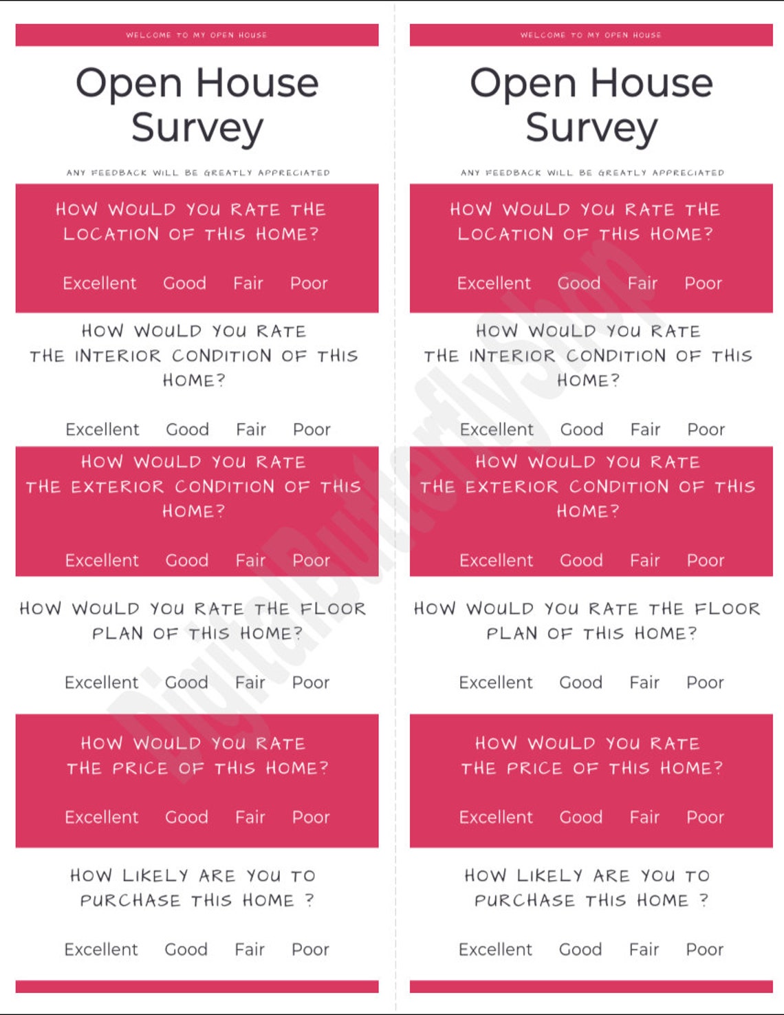 Real Estate Open House Survey Digital Download - Etsy