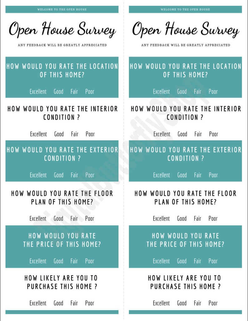 Real Estate Open House Sign, Open House Sign-in, Open House Survey ...